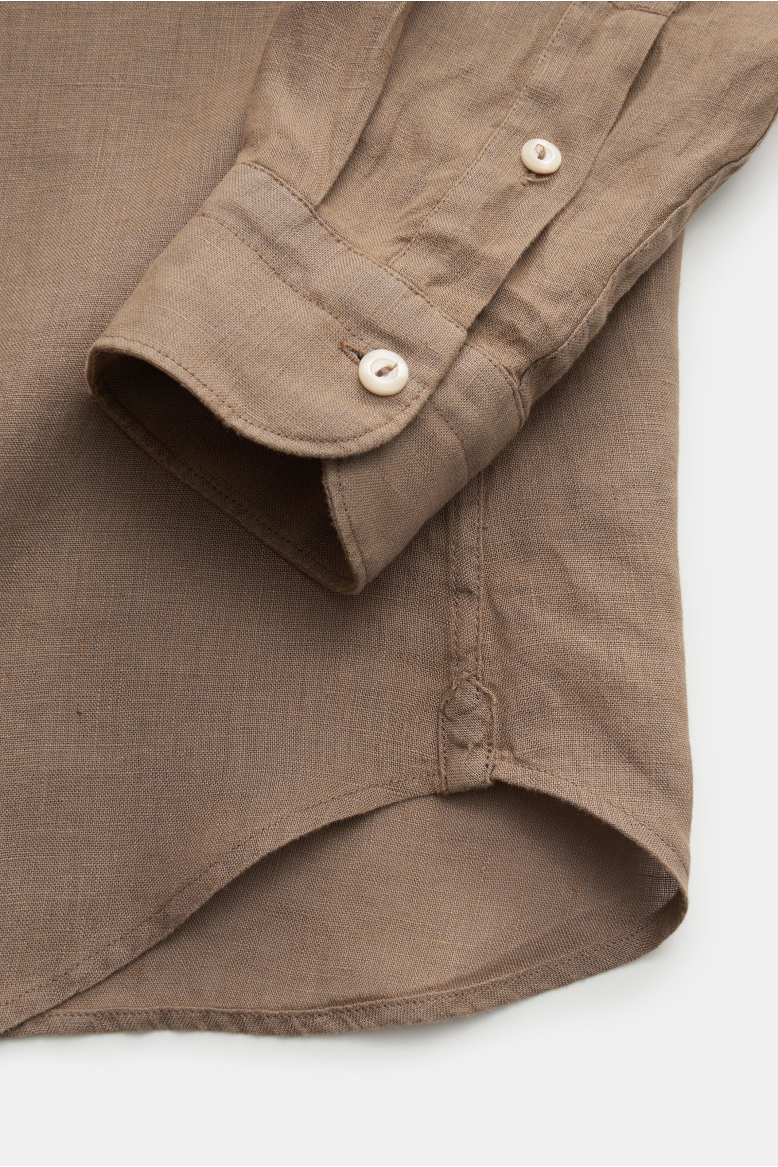 BRAUN HAMBURG ESSENTIALS linen shirt shark collar brown | BRAUN Hamburg