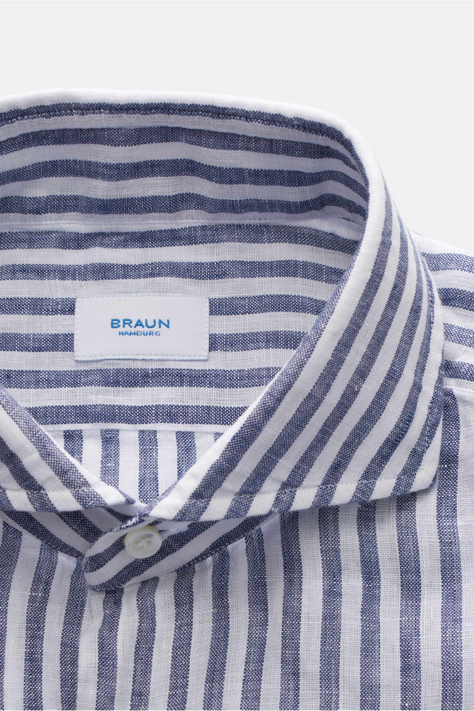 BRAUN HAMBURG linen shirt shark collar navy/white striped | BRAUN Hamburg