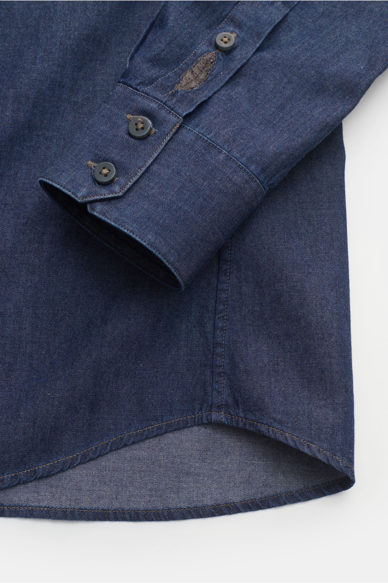 WEBER + WEBER chambray shirt 'Light Denim Collar Shirt' grandad collar ...