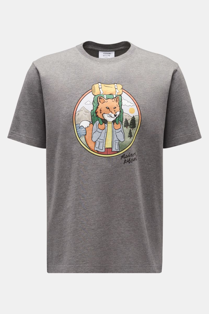 MAISON KITSUNÉ Rundhals-T-Shirt 'Rambling Fox' grau meliert | BRAUN Hamburg