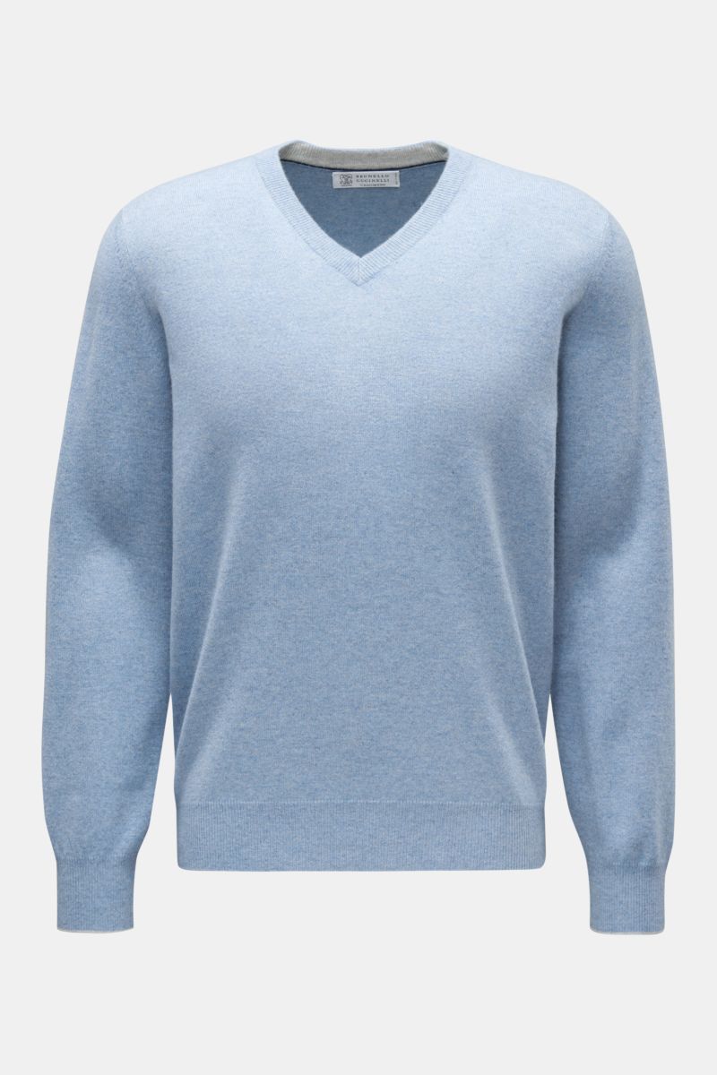 BRUNELLO CUCINELLI Cashmere V-Neck Pullover hellblau | BRAUN Hamburg