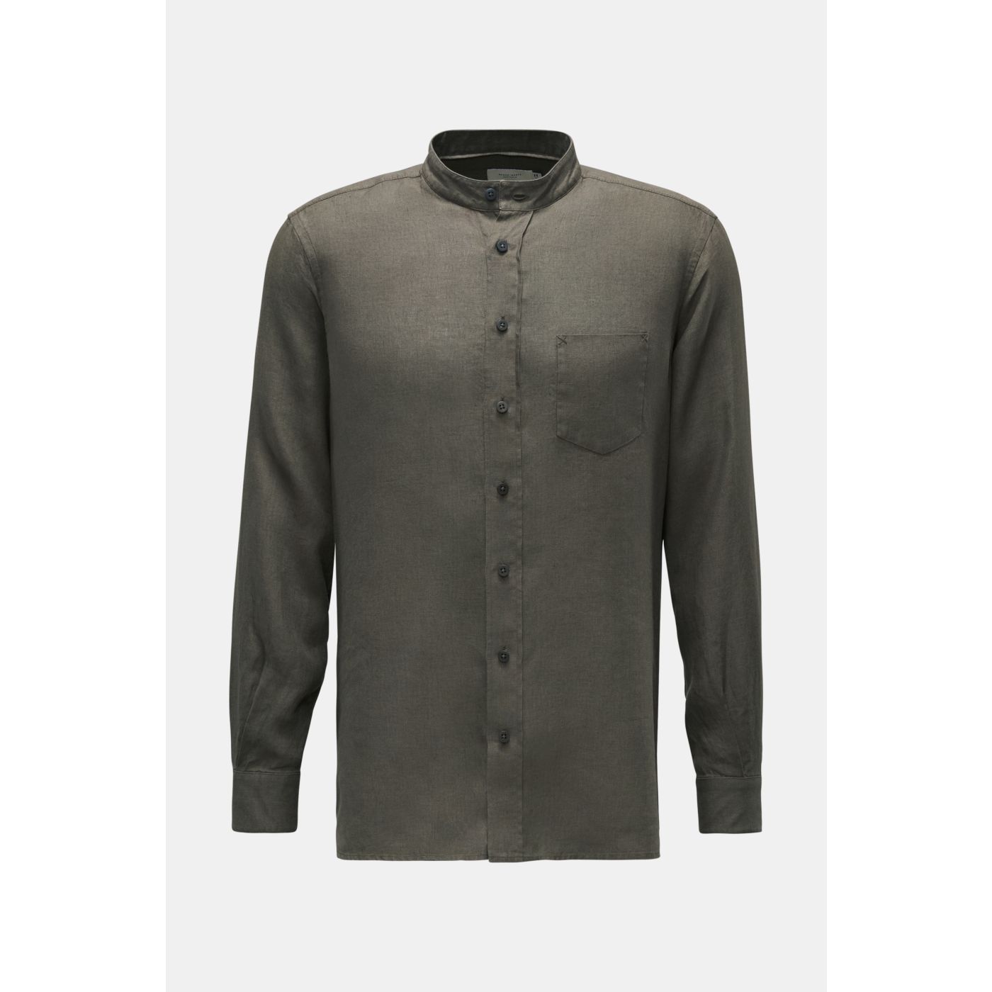 WEBER + WEBER linen shirt 'Linen Collar Shirt' grandad collar olive ...