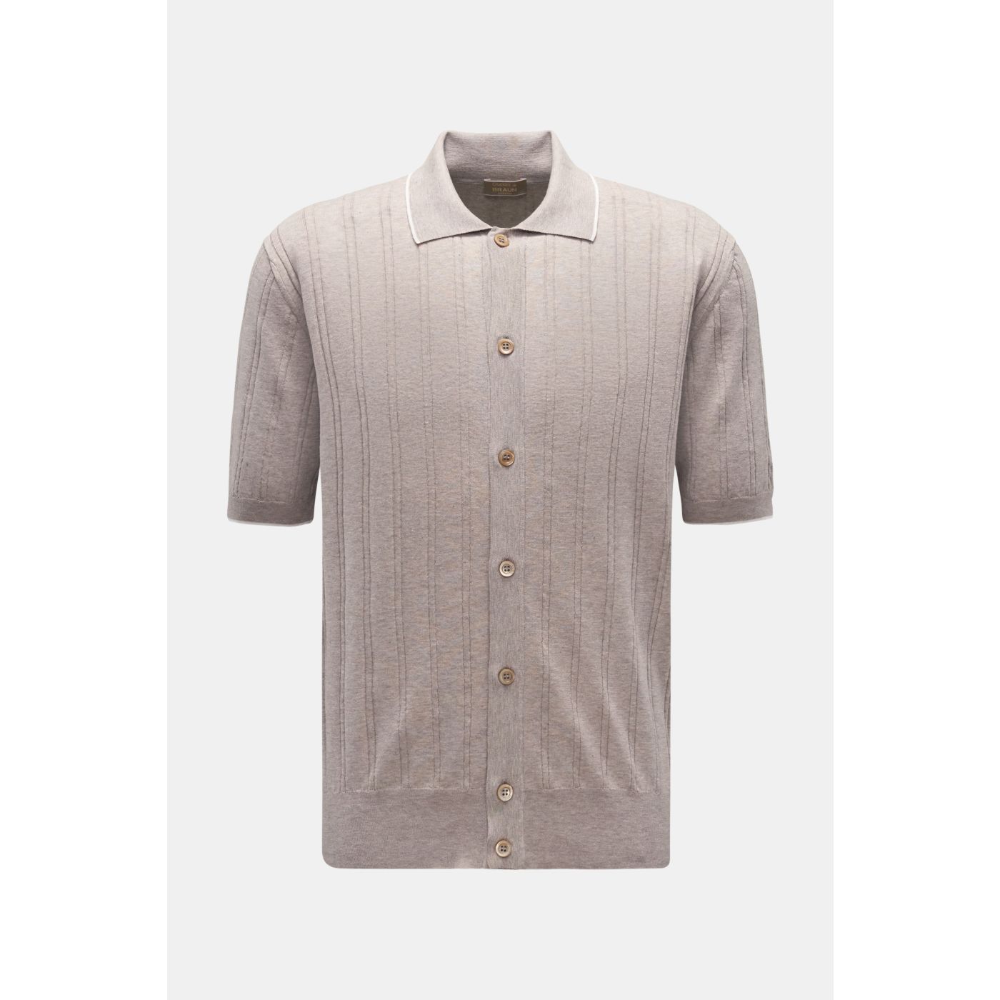 CRUCIANI Kurzarm-Strickhemd schmaler Kragen taupe | BRAUN Hamburg